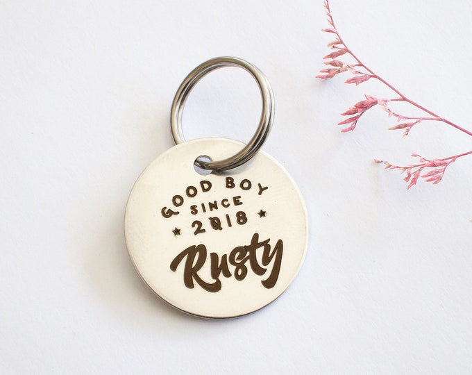 Personalized Vintage Dog Tag // Stamped Dog Tag Dog ID Tag | Etsy