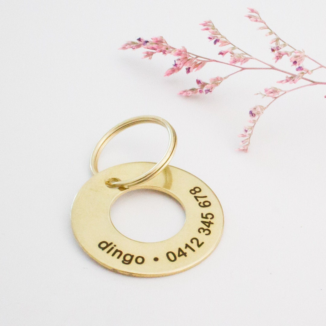 Lowercase Personalized Brass Ring Dog Tag // Stamped Dog Tag - Dog ID ...