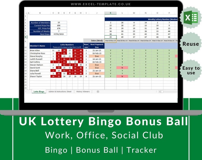 UK National Lottery, Lotto Bingo and Bonus Ball, Syndicate for Work ...