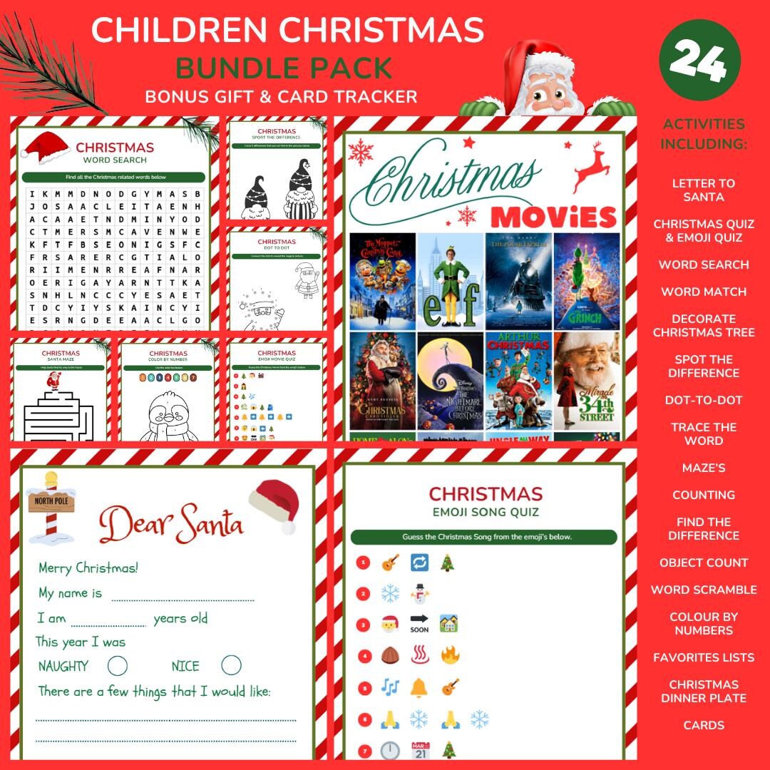 24 Children Christmas Activity Games Bundle Pack, Plus Bonus Present ...