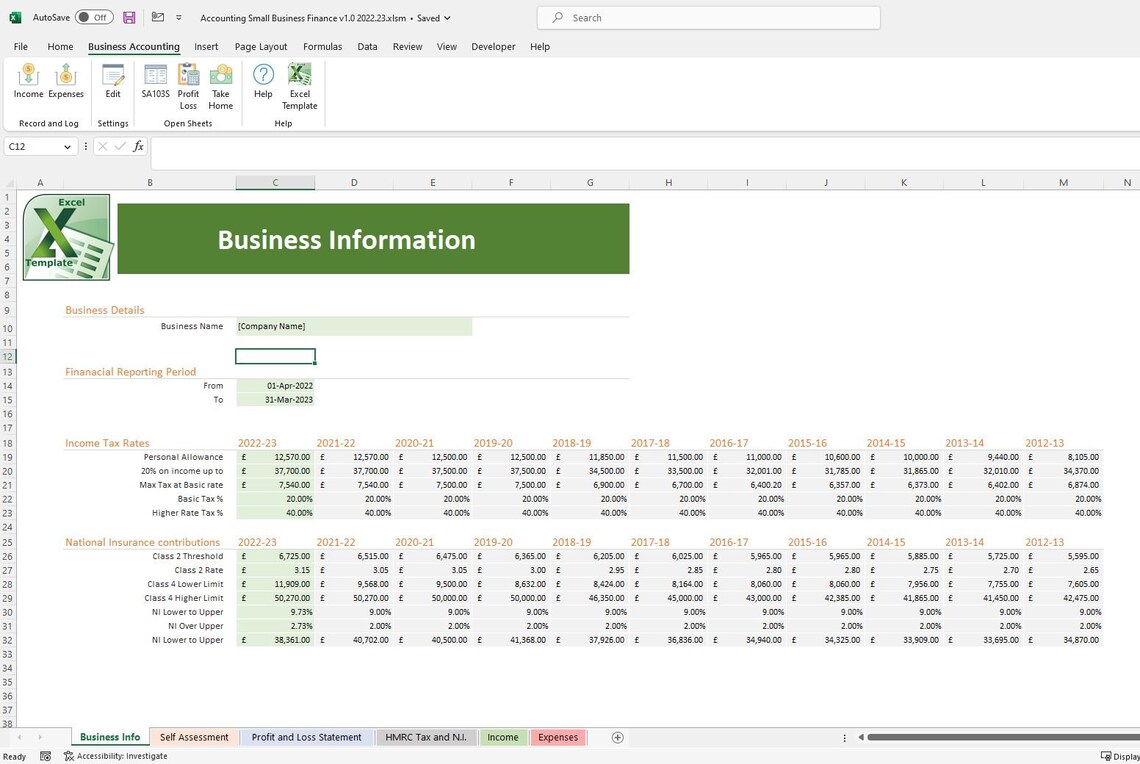 Accounting Small Business Finance Bookkeeping Self Employed Excel ...