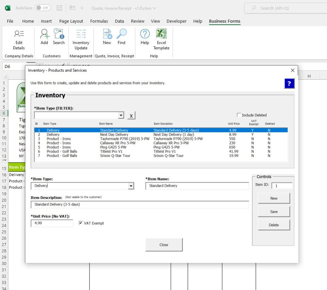 Microsoft Excel Spreadsheet Quote, Invoice, Receipt Generator and ...