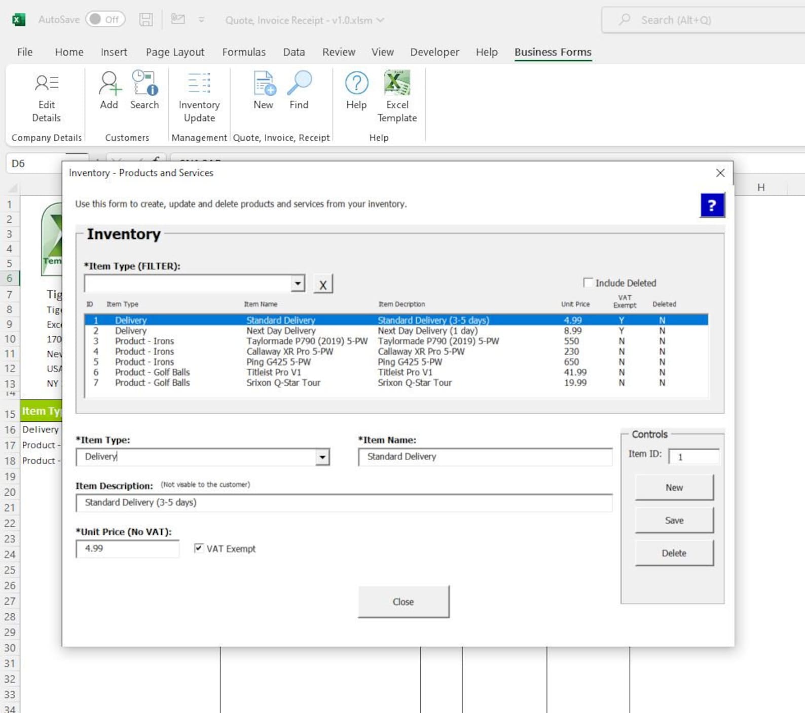 Microsoft Excel Spreadsheet Quote, Invoice, Receipt Generator and ...