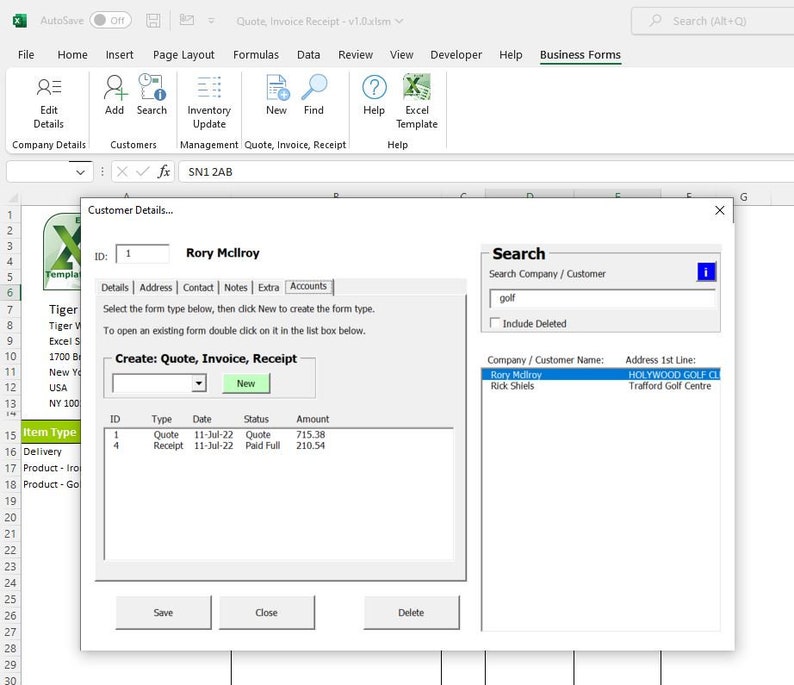 Microsoft Excel Spreadsheet Quote, Invoice, Receipt Generator and ...