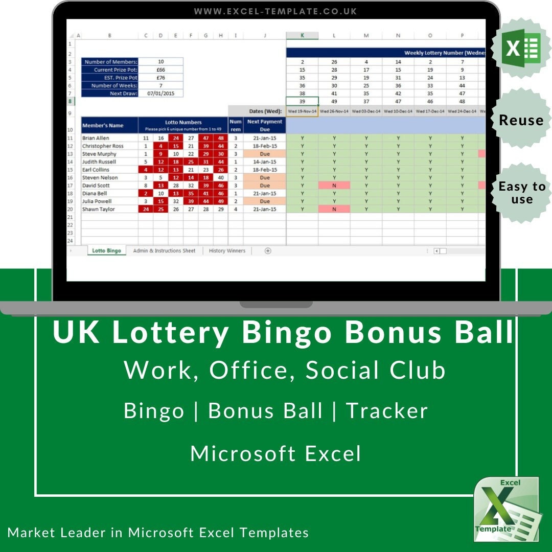 UK National Lottery, Lotto Bingo and Bonus Ball, Syndicate for Work ...