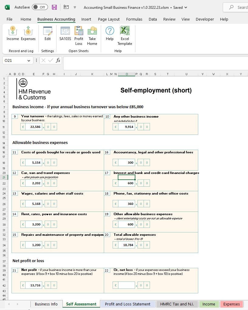 Accounting Small Business Finance Bookkeeping Self Employed Excel ...