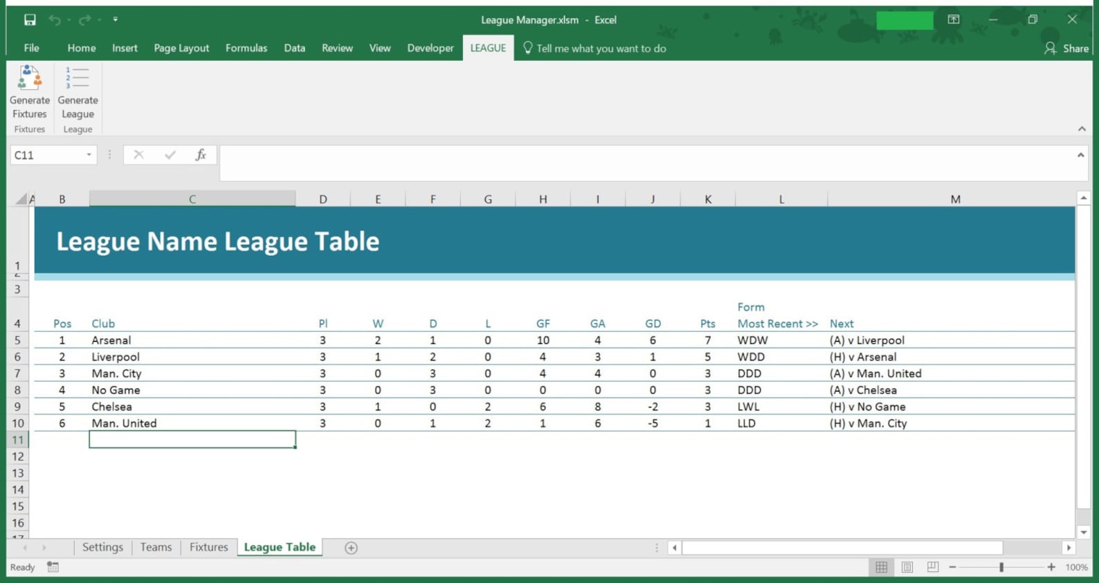 Fixture List Generator & League Manager. Microsoft Excel, Spreadsheet ...