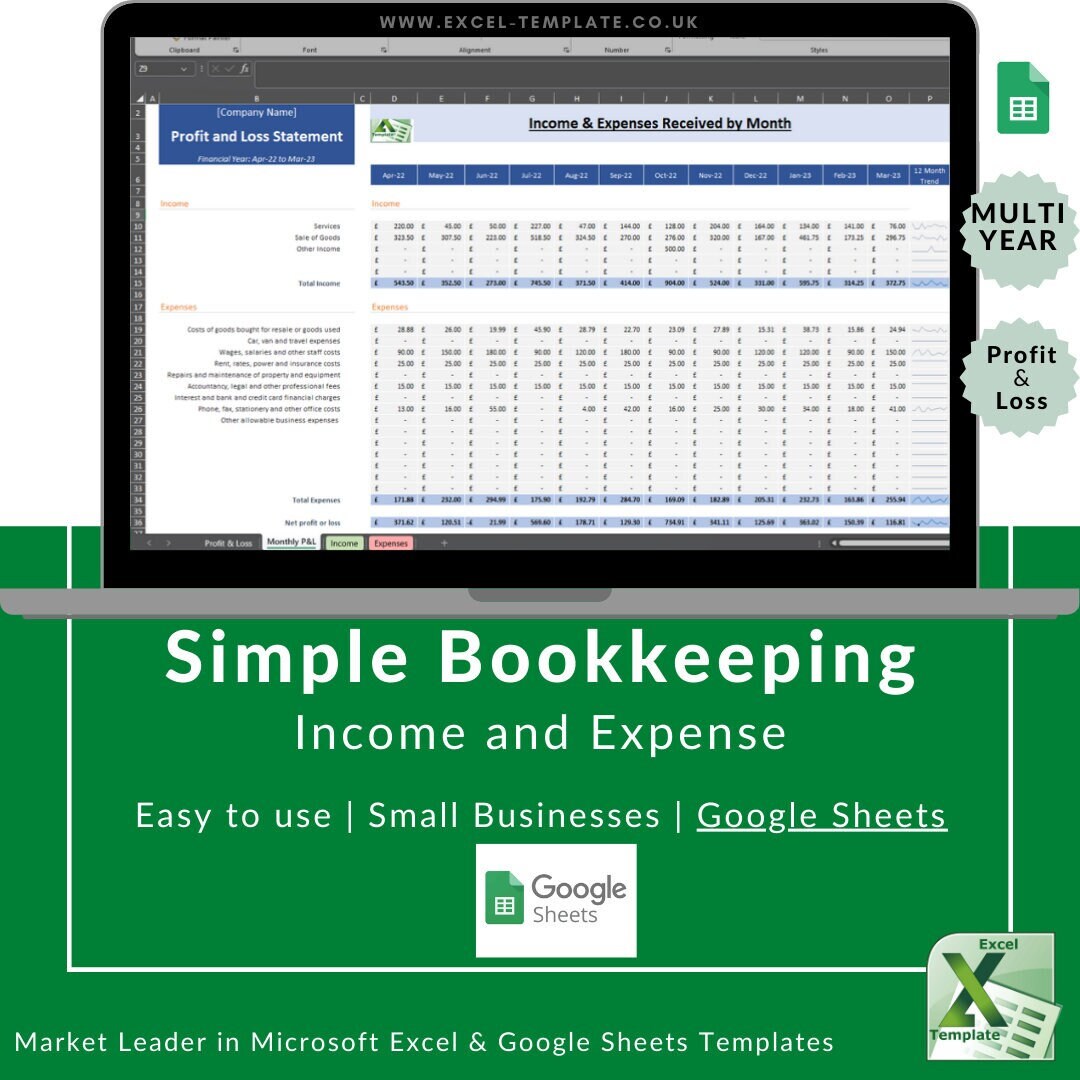 Simple Bookkeeping Spreadsheet | Google Sheets, Income & Expense ...