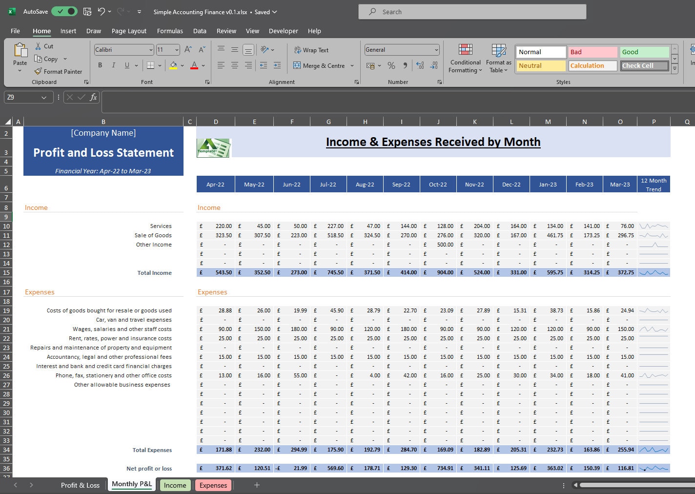 Simple Bookkeeping Spreadsheet Microsoft Excel Accounting Finance. Self ...