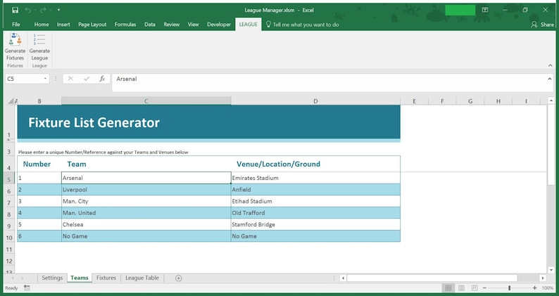 Fixture List Generator & League Manager. Microsoft Excel, Spreadsheet ...