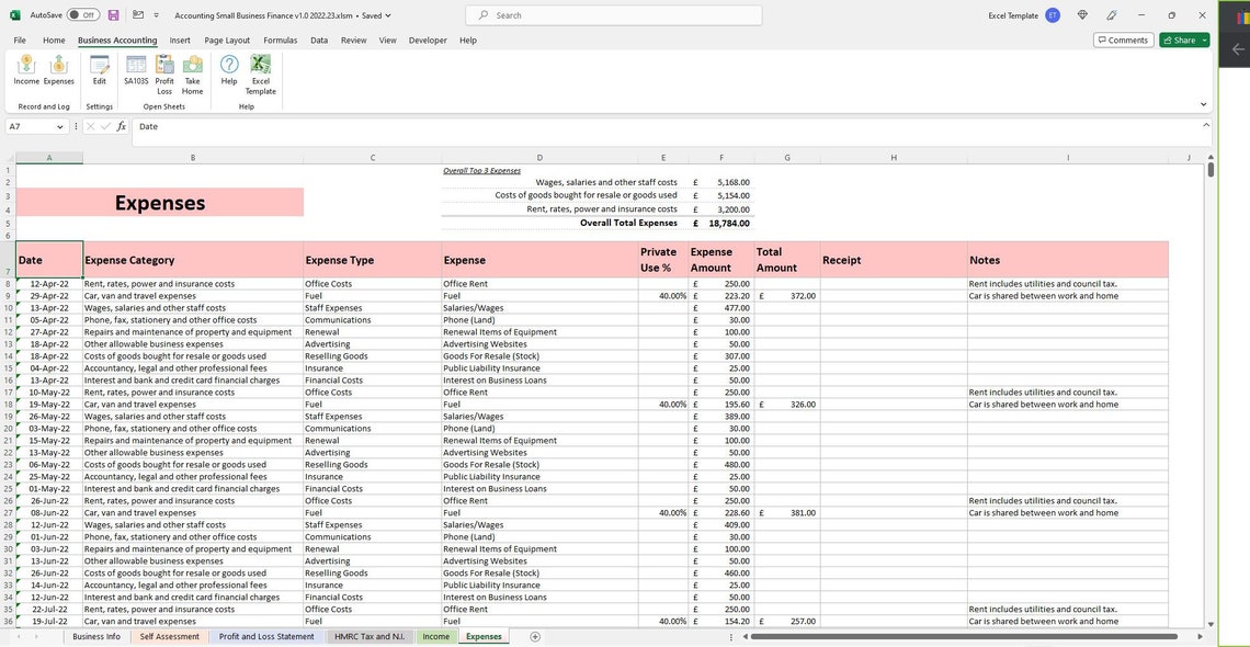 Accounting Small Business Finance Bookkeeping Self Employed Excel ...