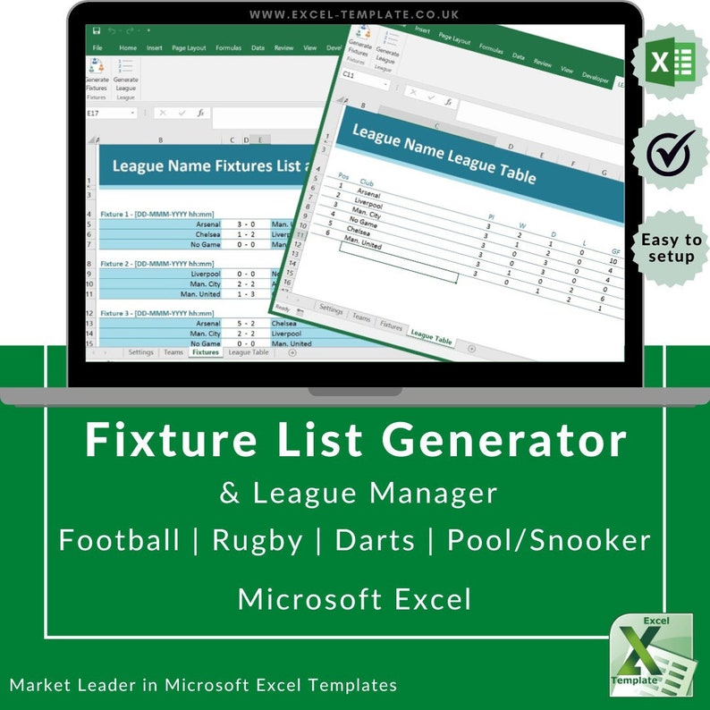 Fixture List Generator & League Manager. Microsoft Excel, Spreadsheet ...