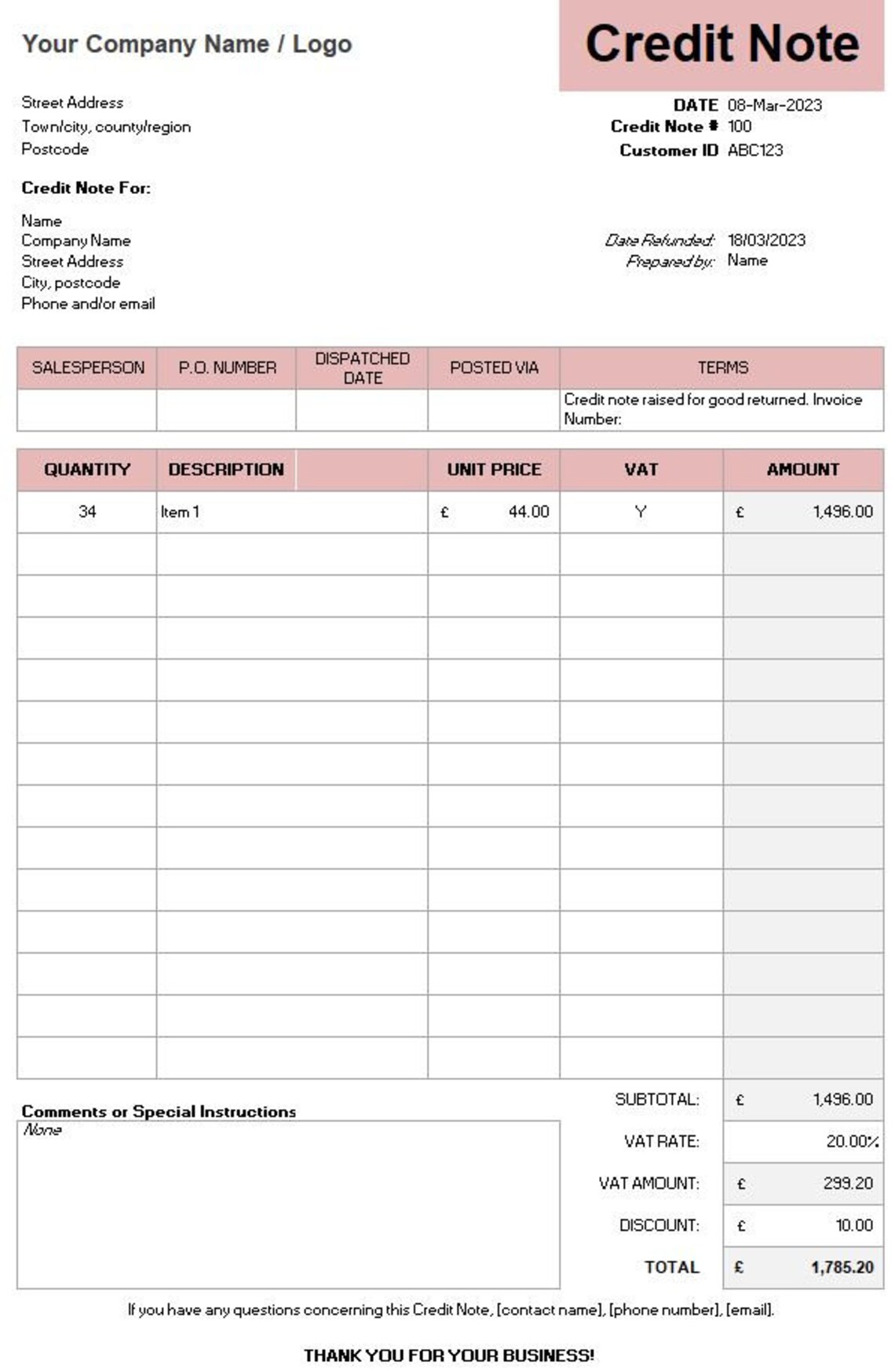 Simple Microsoft Excel Quote, Invoice, Receipt, Credit Note Business ...