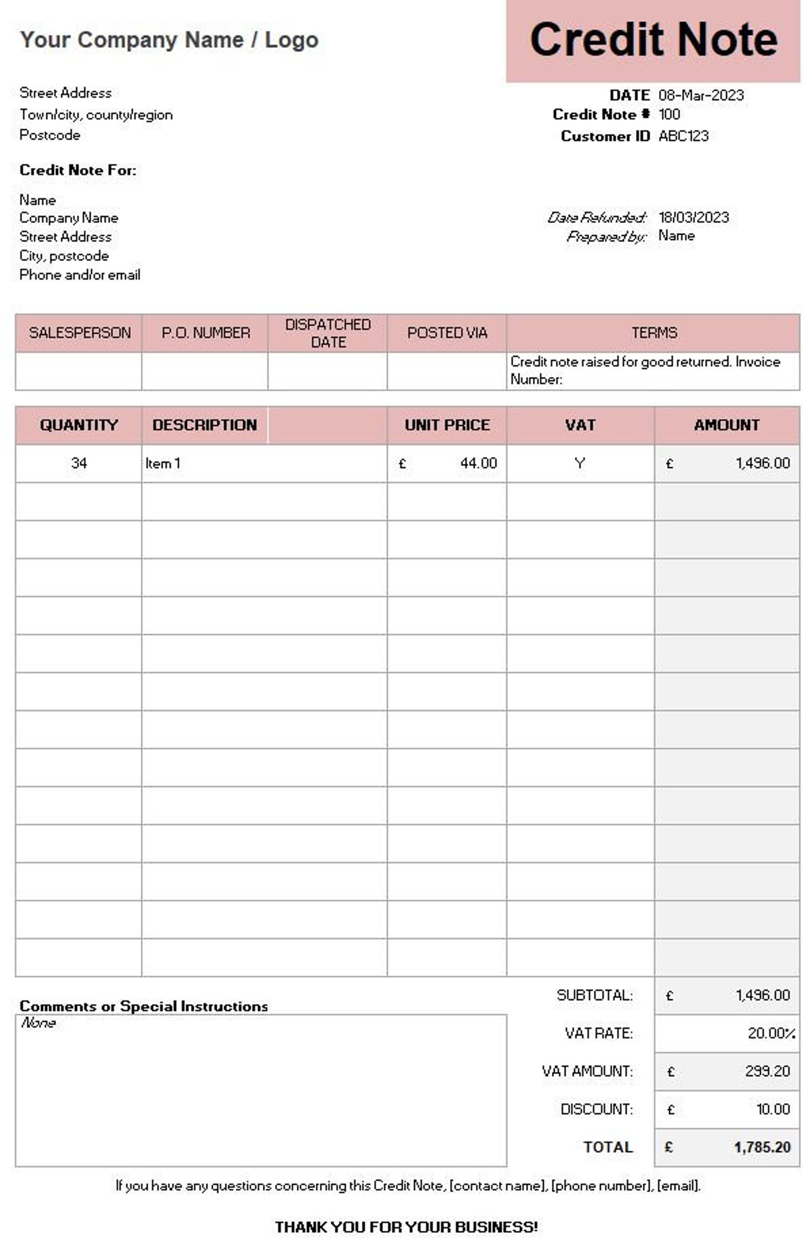 Simple Microsoft Excel Quote, Invoice, Receipt, Credit Note Business ...