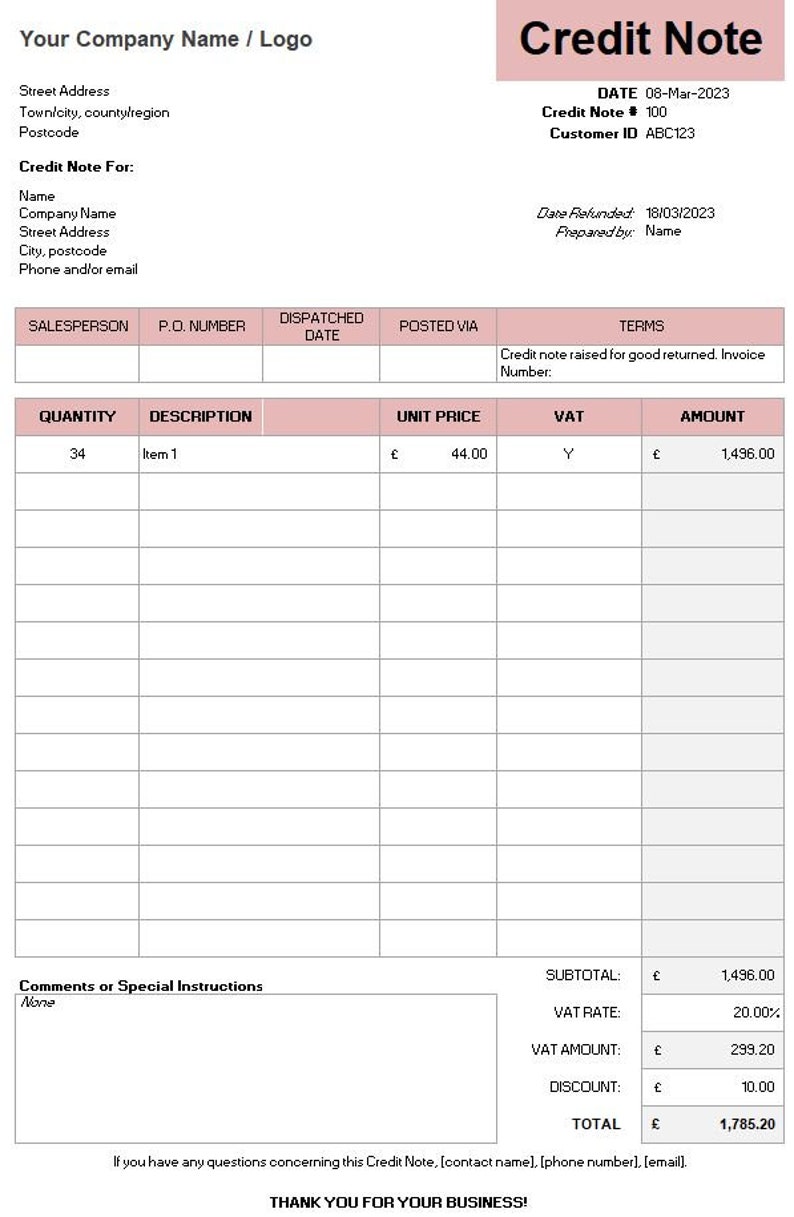 Simple Microsoft Excel Quote, Invoice, Receipt, Credit Note Business ...