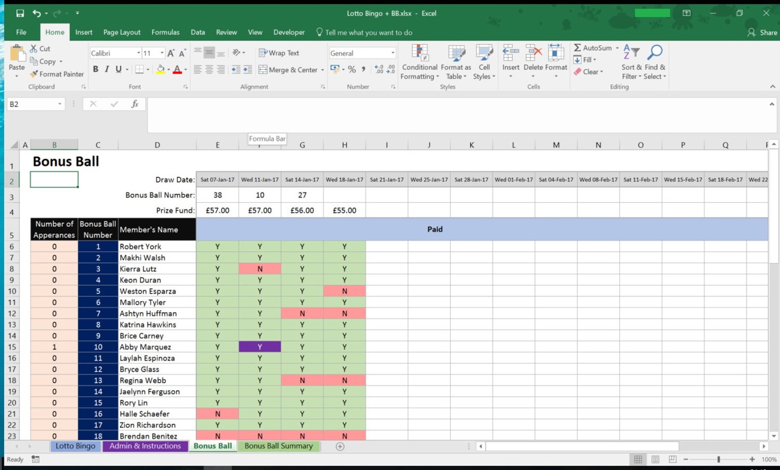 UK National Lottery, Lotto Bingo and Bonus Ball, Syndicate for Work, Club or Pub. Microsoft ...