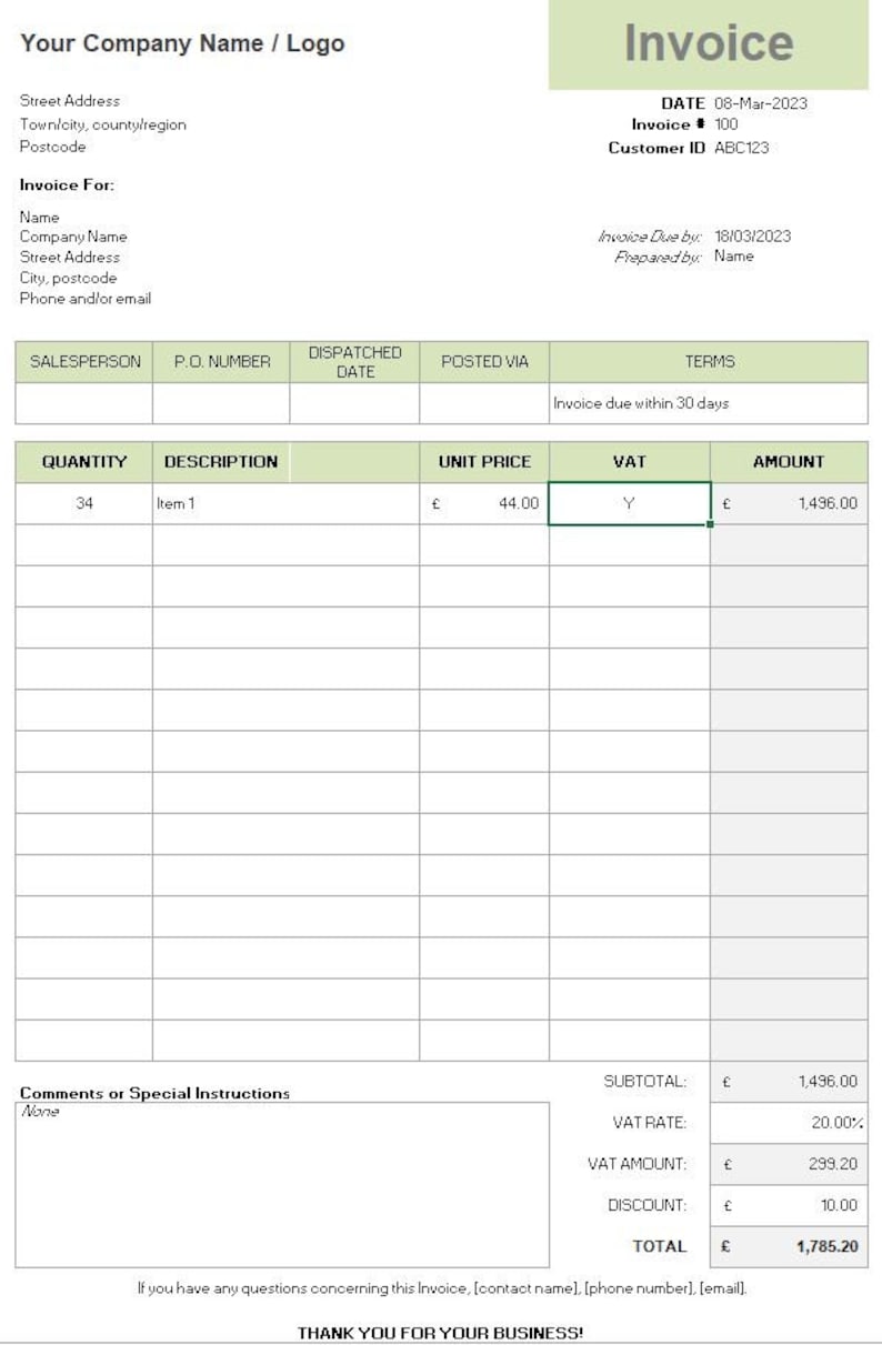 Simple Microsoft Excel Quote, Invoice, Receipt, Credit Note Business ...