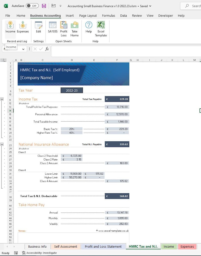 Accounting Small Business Finance Bookkeeping Self Employed Excel ...