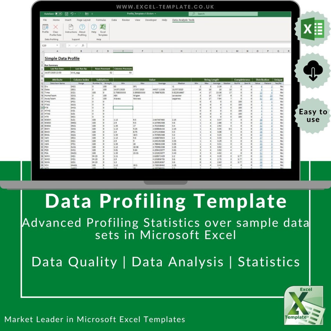 Simple Data Profiling Spreadsheet, Analysis, Data Quality, Stats, Microsoft Excel - Etsy