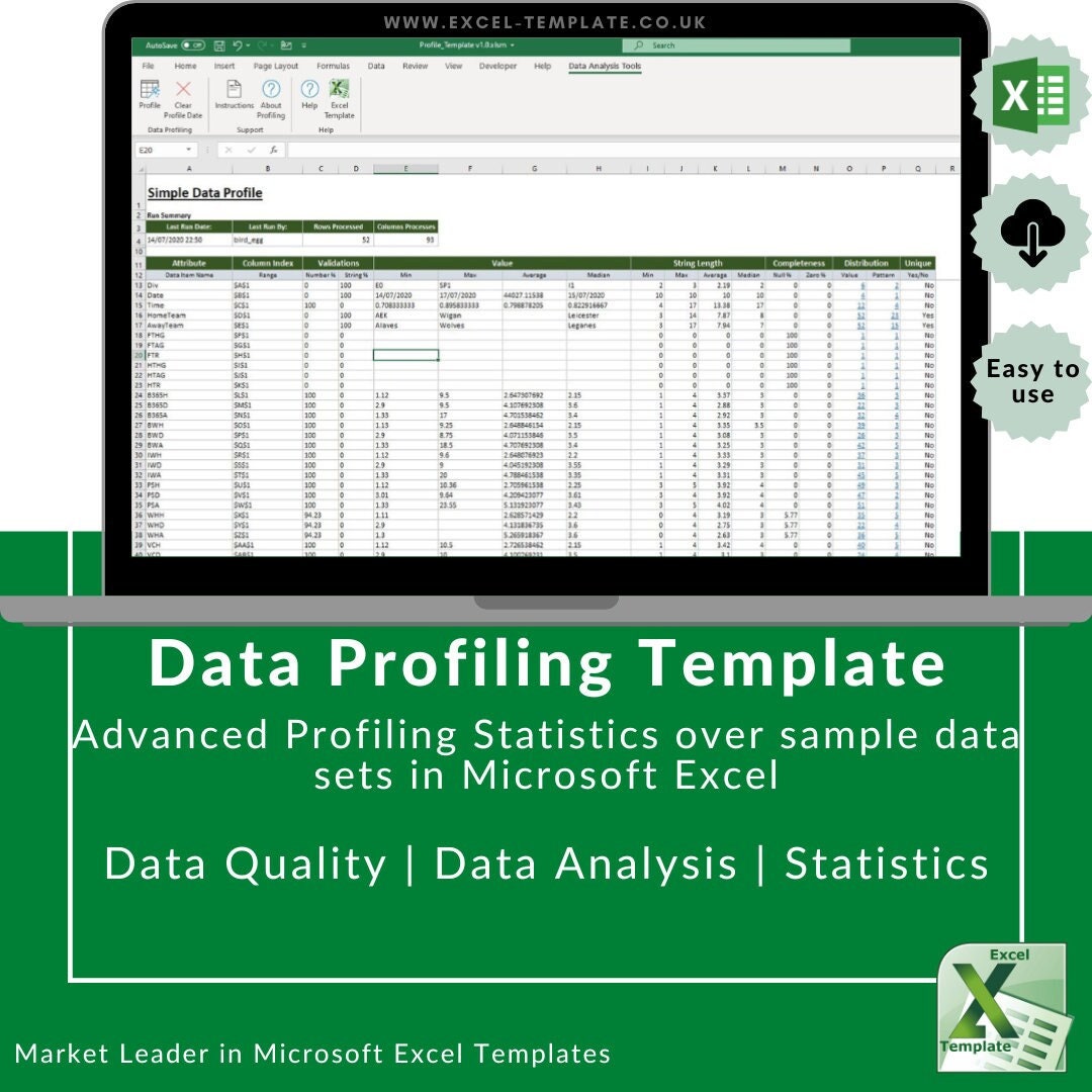 Simple Data Profiling Spreadsheet, Analysis, Data Quality, Stats ...