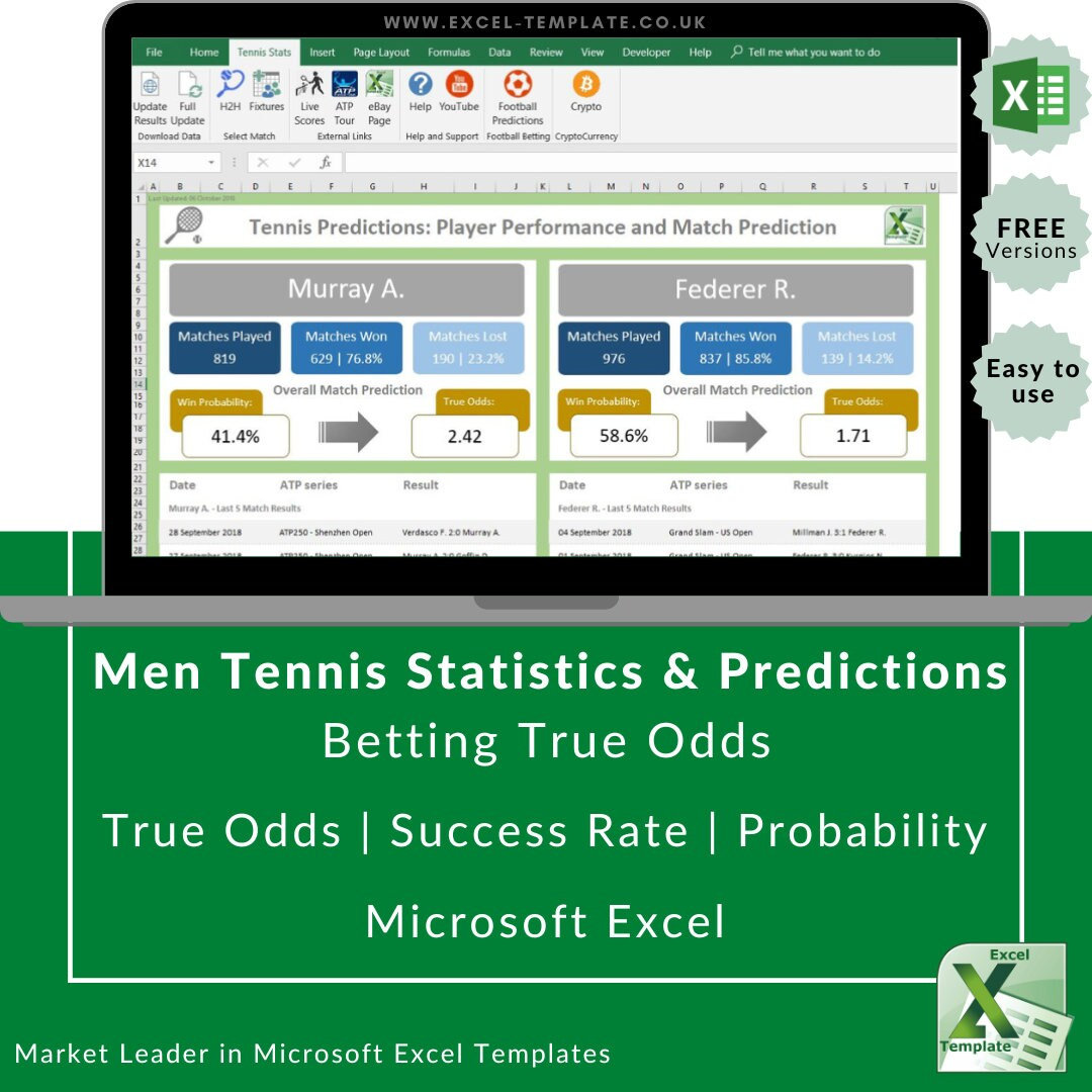 Men Tennis Prediction Statistics Spreadsheet Microsoft Excel Betting ...