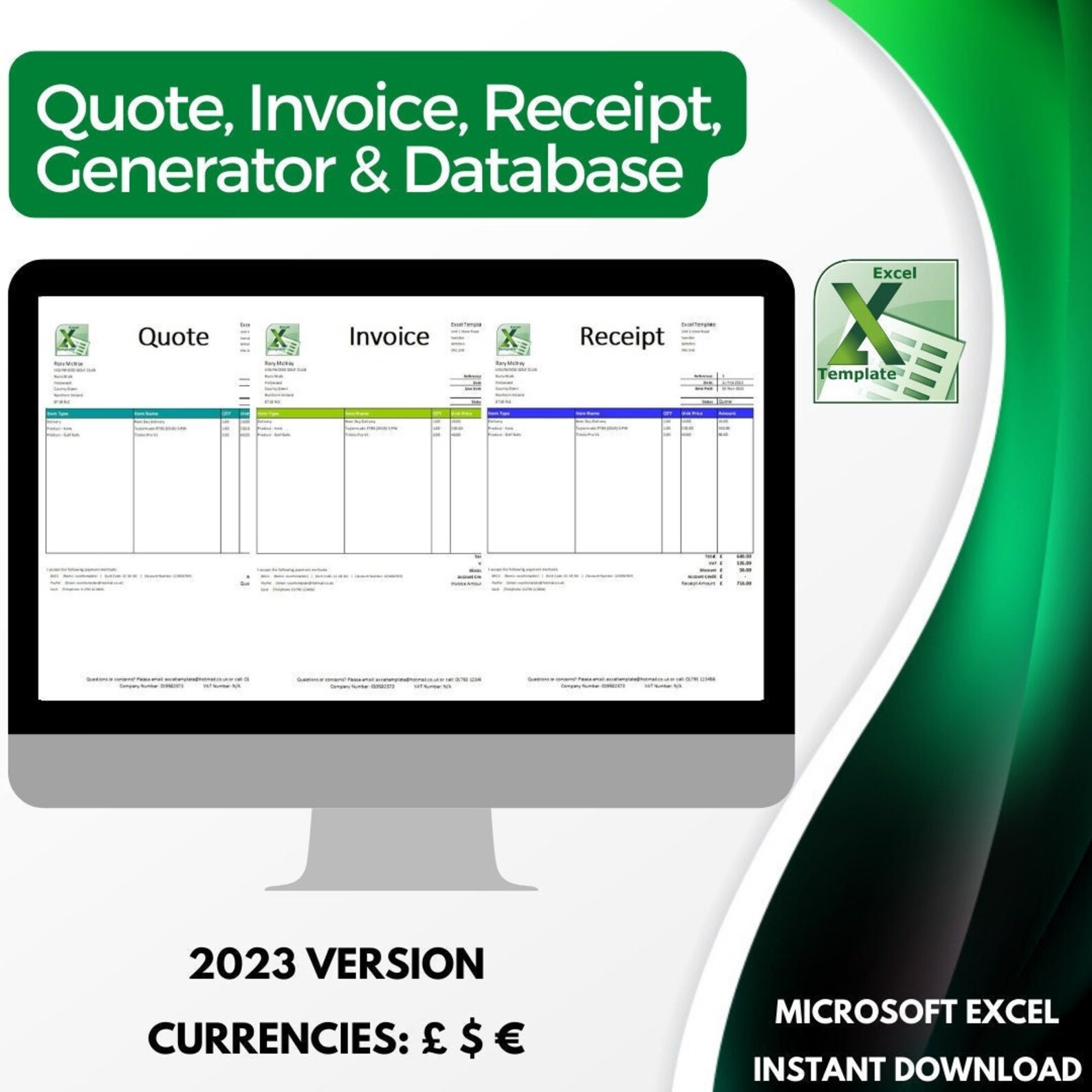 Microsoft Excel Spreadsheet Quote, Invoice, Receipt Generator and ...