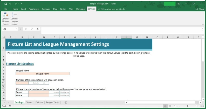 Fixture List Generator & League Manager. Microsoft Excel, Spreadsheet ...