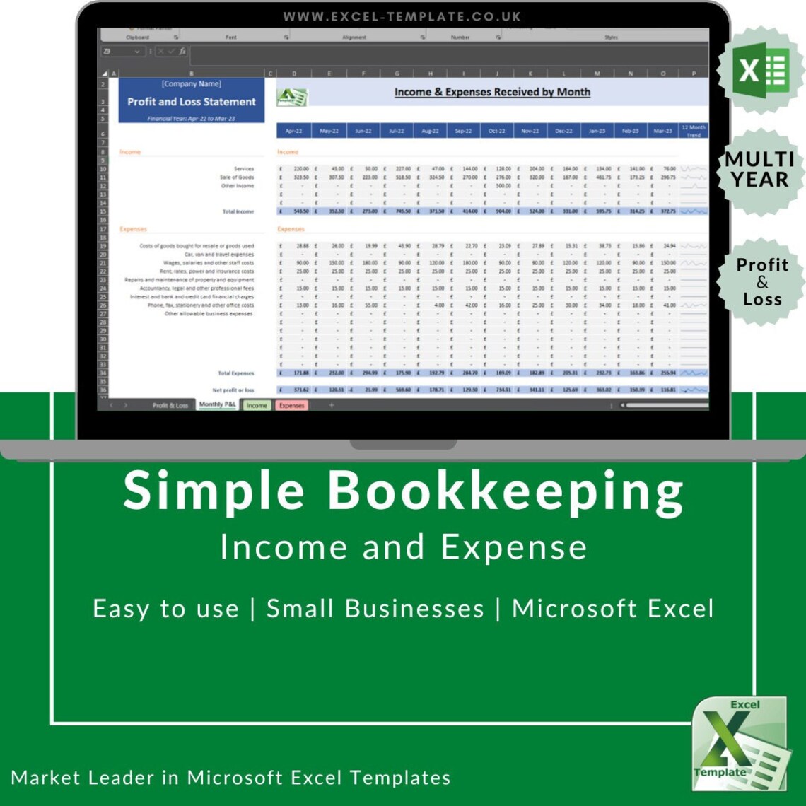 Simple Bookkeeping Spreadsheet Microsoft Excel Accounting Finance. Self ...