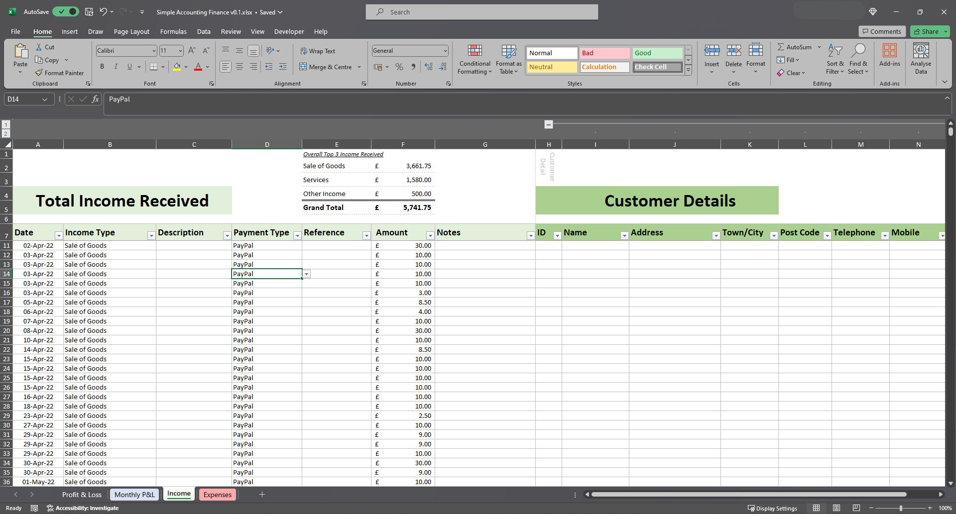 Simple Bookkeeping Spreadsheet Microsoft Excel Accounting Finance. Self ...