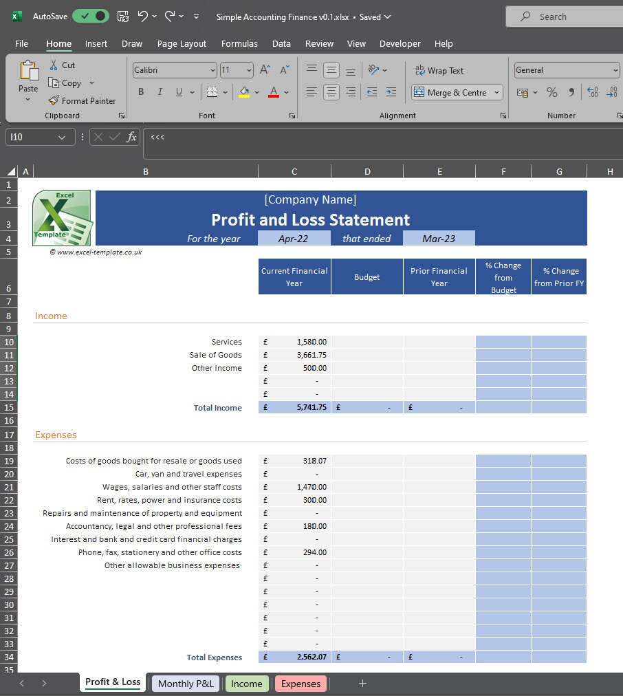 Simple Bookkeeping Spreadsheet Microsoft Excel Accounting Finance. Self ...
