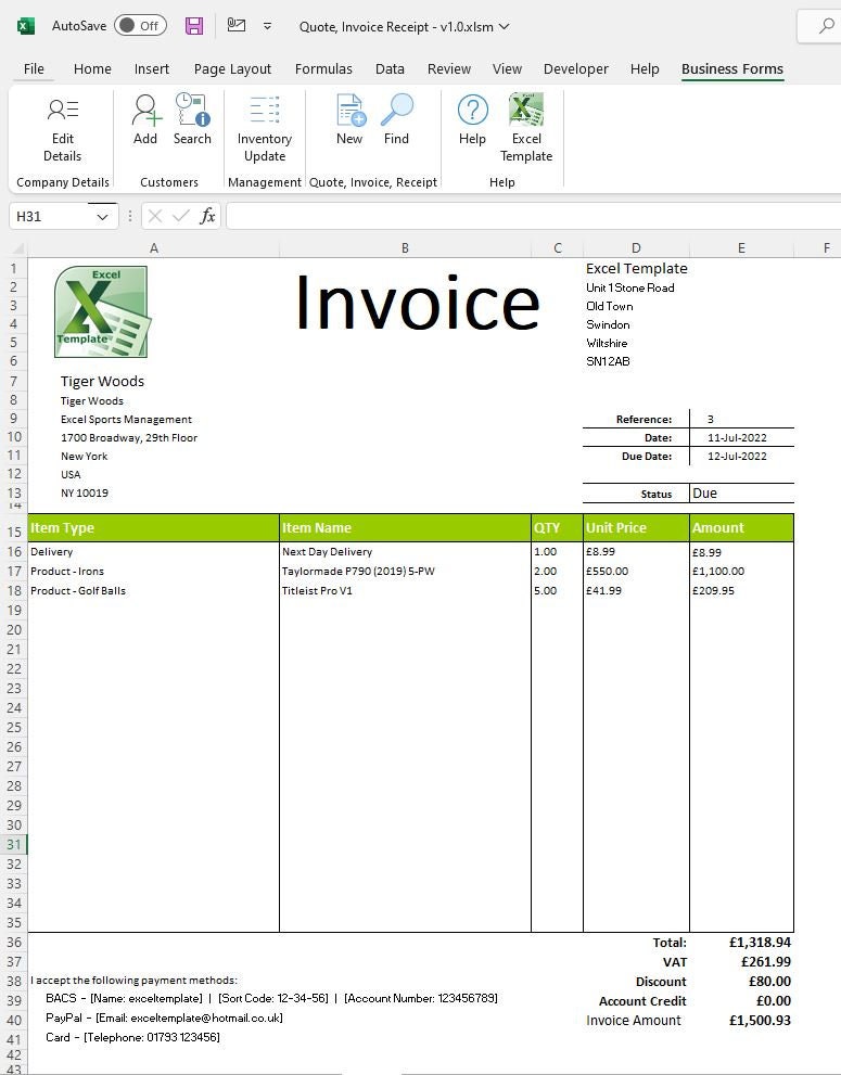 Microsoft Excel Spreadsheet Quote, Invoice, Receipt Generator and ...