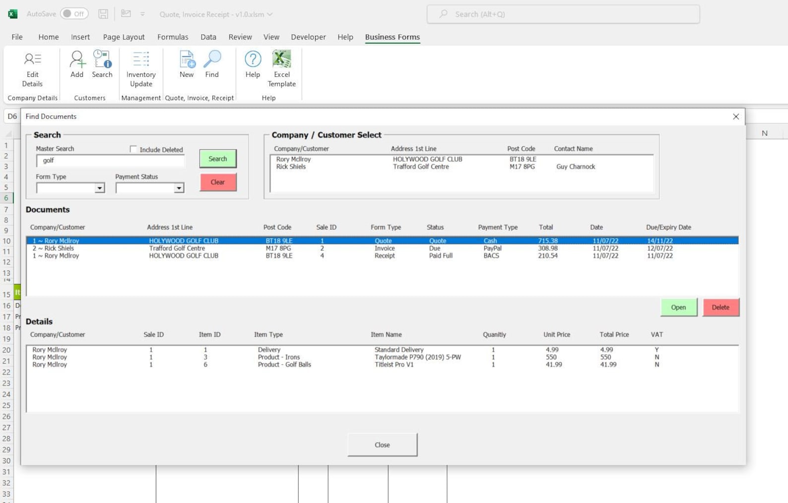 Microsoft Excel Spreadsheet Quote, Invoice, Receipt Generator and ...