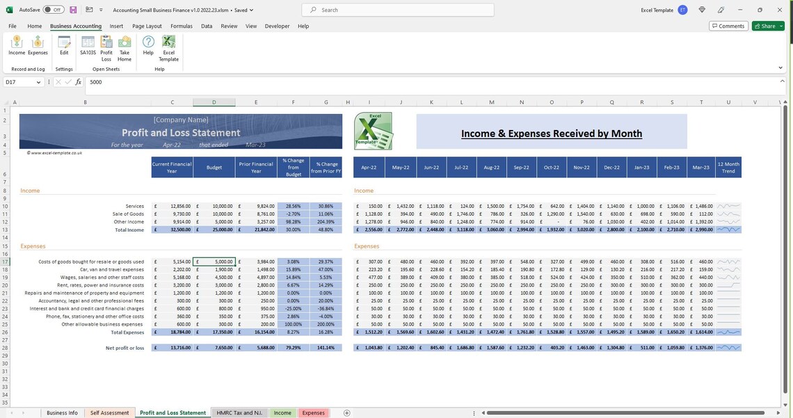 Accounting Small Business Finance Bookkeeping Self Employed Excel ...