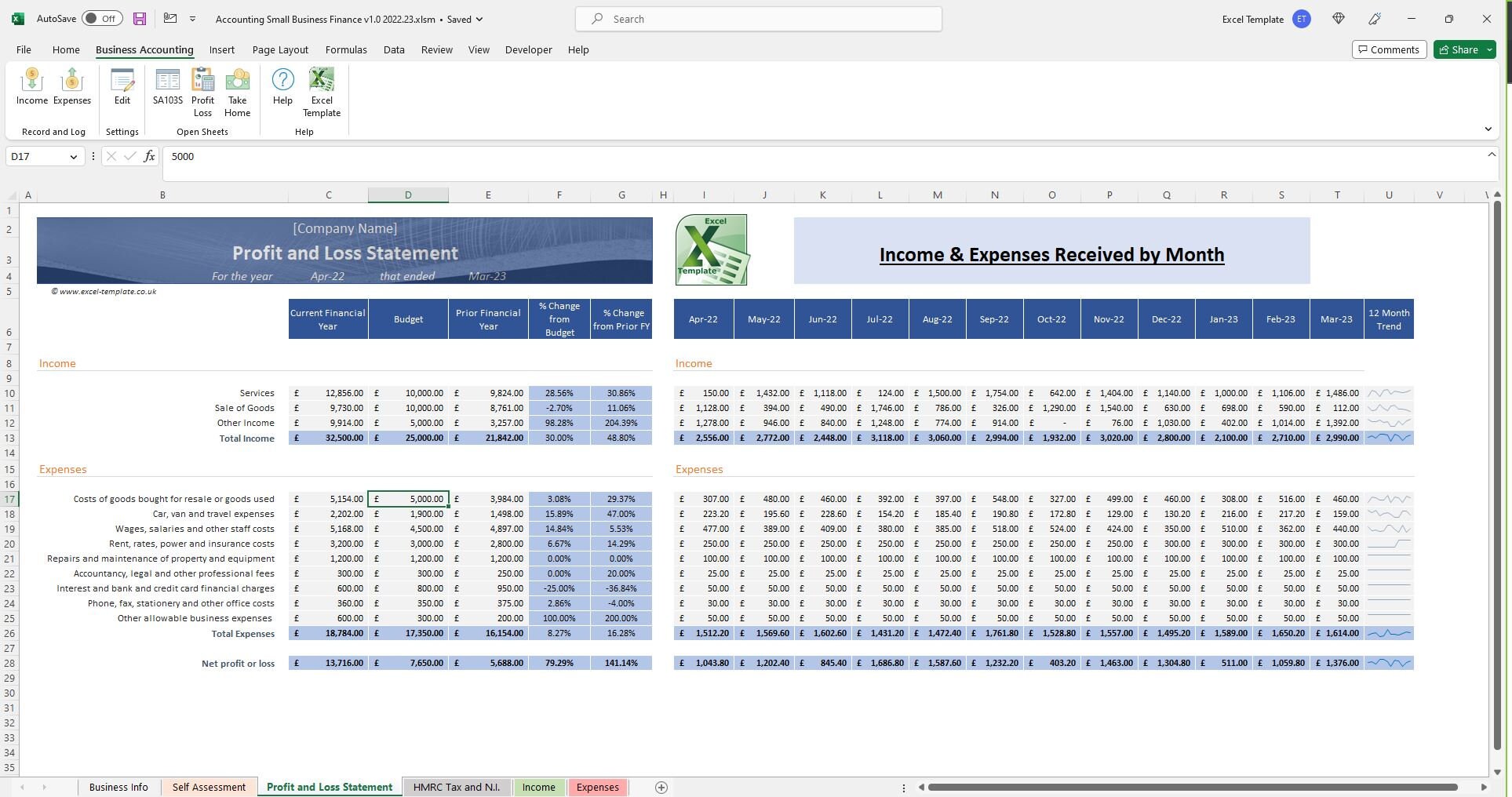 Accounting Small Business Finance Bookkeeping Self Employed Excel ...