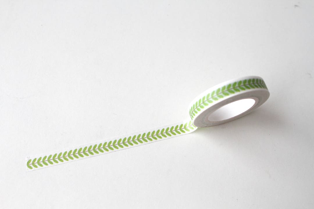 Green Leaf Skinny Washi Tape/ Thin Planner Tape/ Skinny Laurel ...