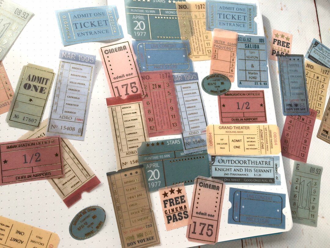 Ticket Sticker Set/ Travellers Journal Deco / Vintage Inspired Stickers ...