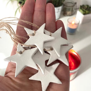 White Clay Stars • Set of 5 0r 10 Rustic Scandi Hanging Christmas Tree ...