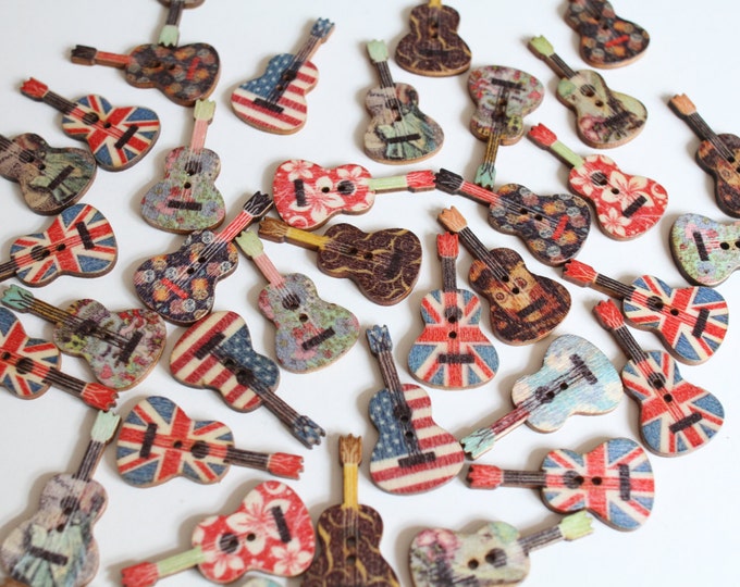 10 Guitar Buttons/ Music Wooden Embellishments/ Musical Instruments ...