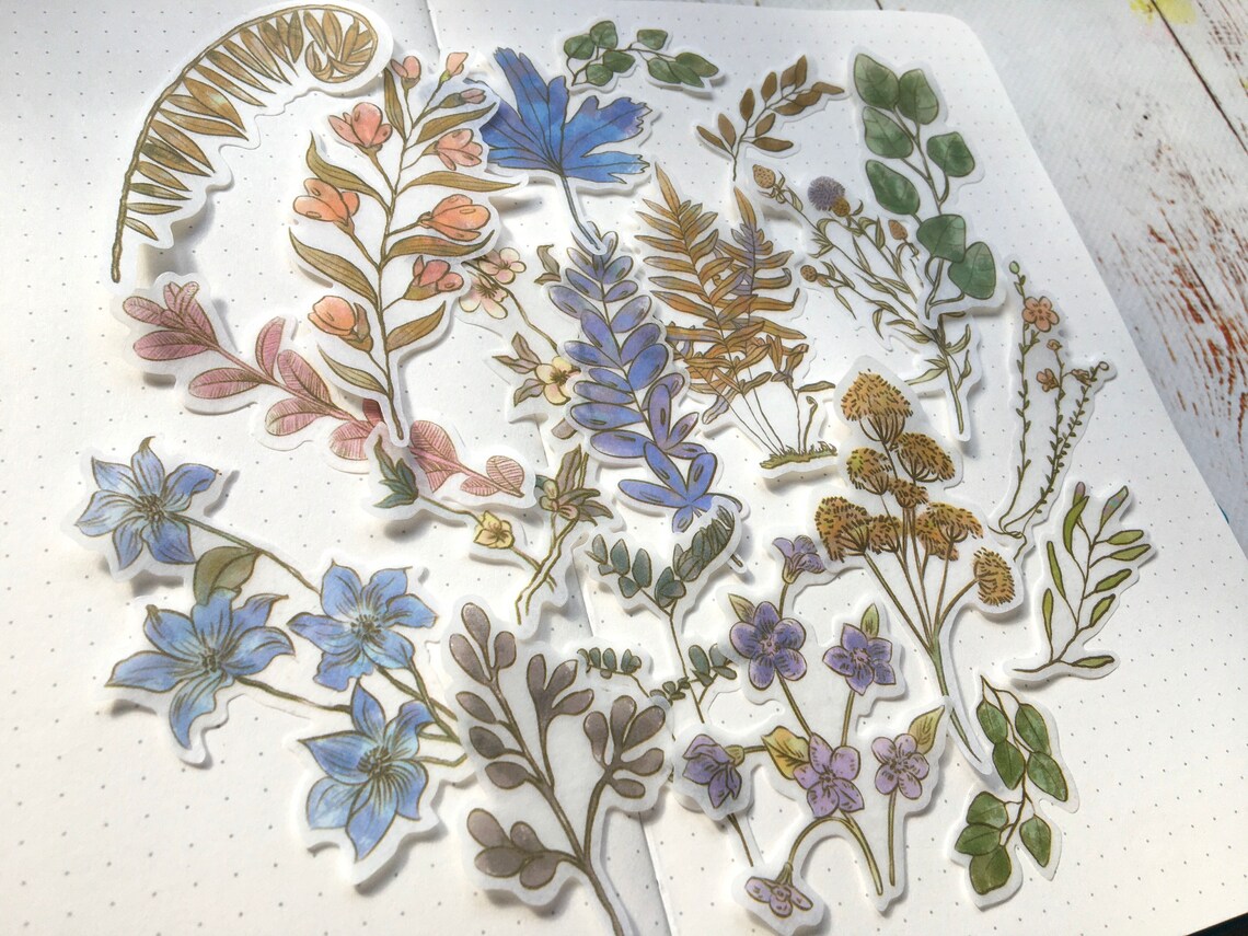 Floral Botanical Sticker Set/ Flower Art Journal/ Collage | Etsy