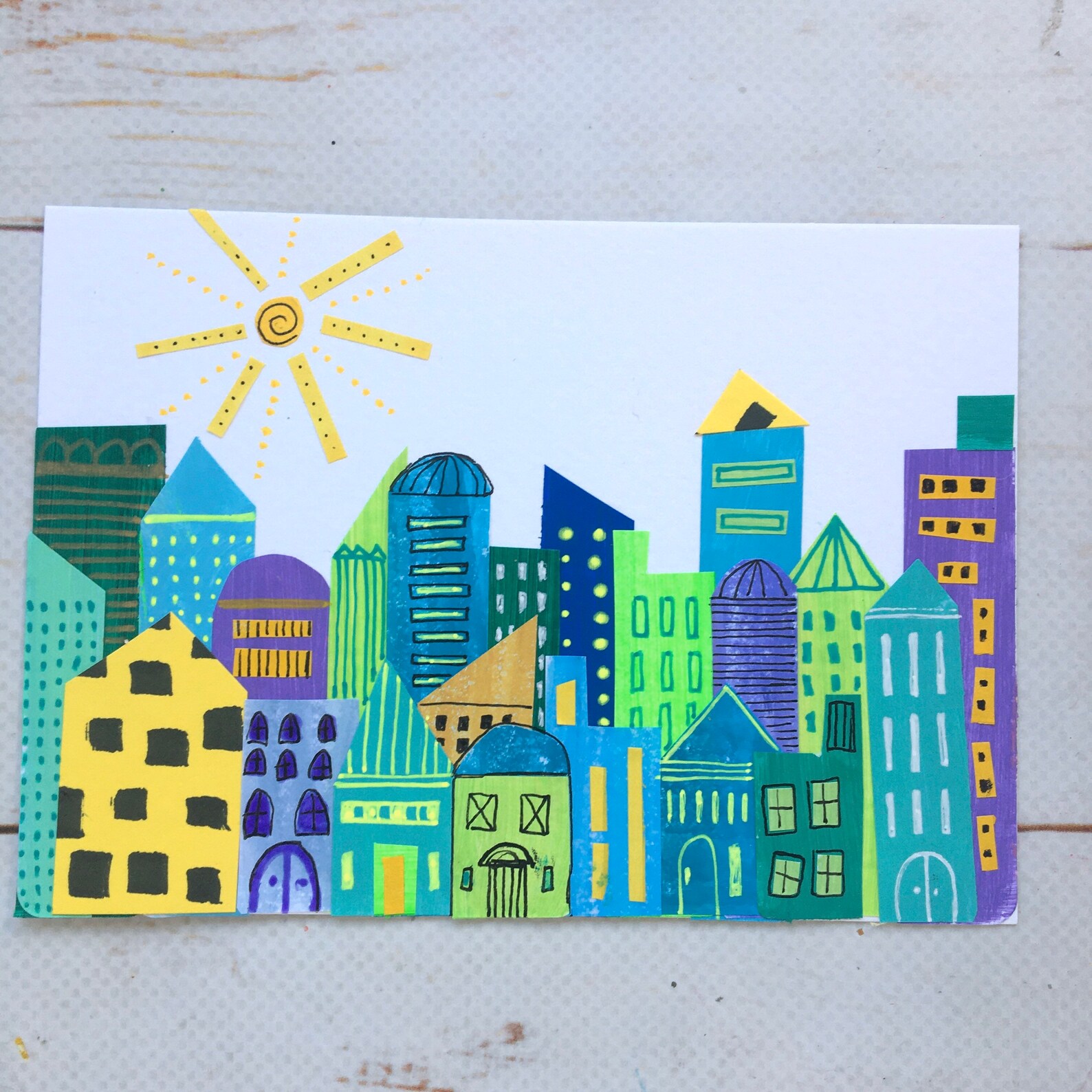 Cityscape Collage Art/ Postcard Size Original Town Artwork/ - Etsy