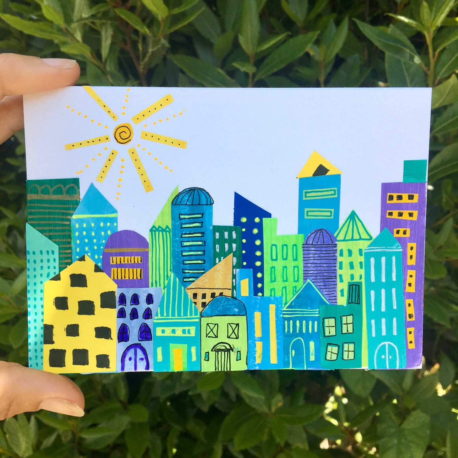 Cityscape Collage Art/ Postcard Size Original Town Artwork/ - Etsy