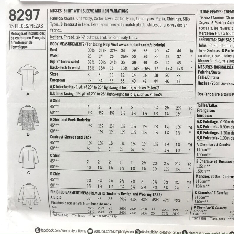 Simplicity 8297 Plus Size Button Down Shirt with Sleeve | Etsy