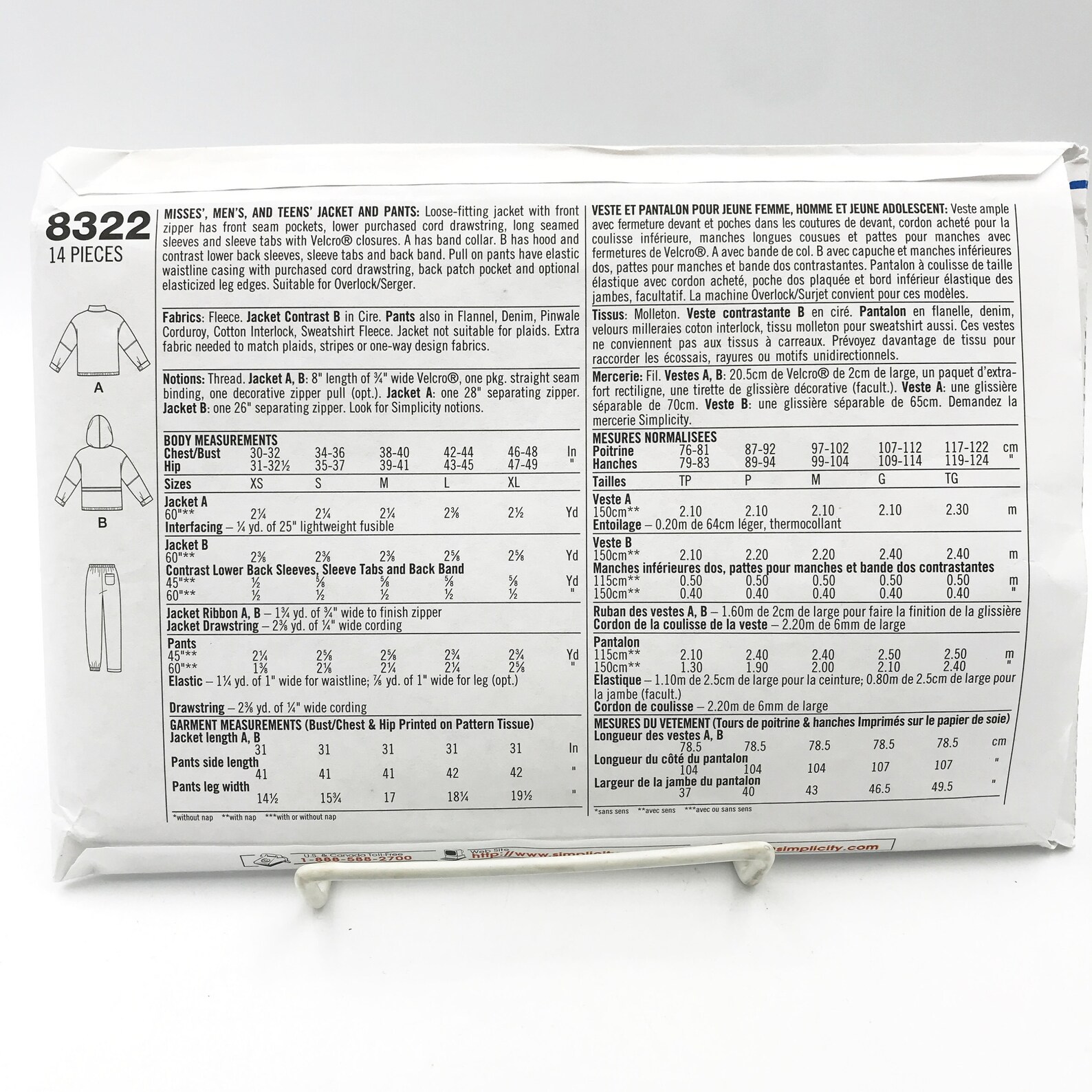 Simplicity 8322 Unisex Jacket and Pants Size XS M Uncut Sewing | Etsy