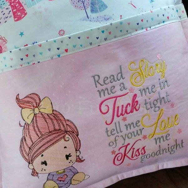 Read Me A Story Little Girl Embroidery Saying, Reading Pillow Saying ...