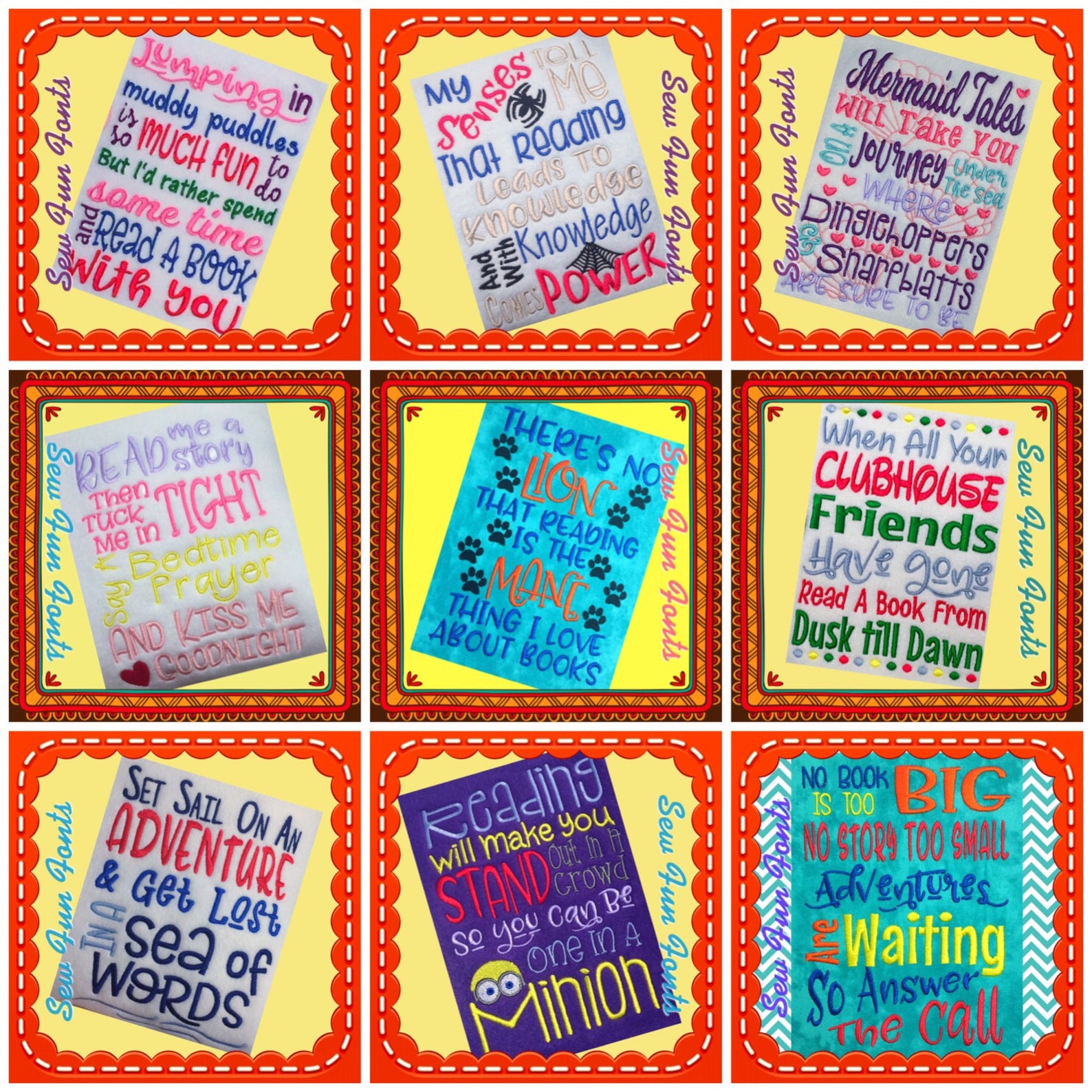 57 Reading Sayings Embroidery Sayings, Reading Pillow Sayings, 5x7 Hoop ...