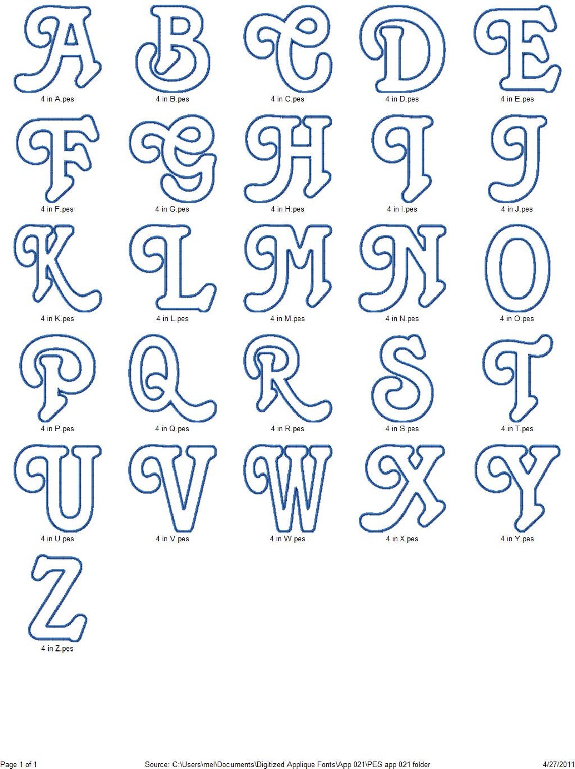 Applique Font #021 Machine Embroidery Monogram Font Alphabet Design Set ...