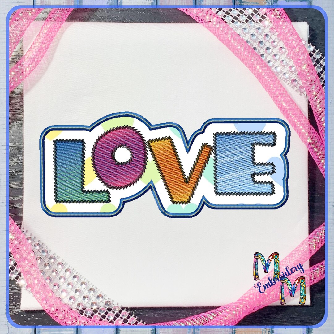 Two Tone Sketch Applique - Chunky Love Applique Embroidery Design - 7 ...