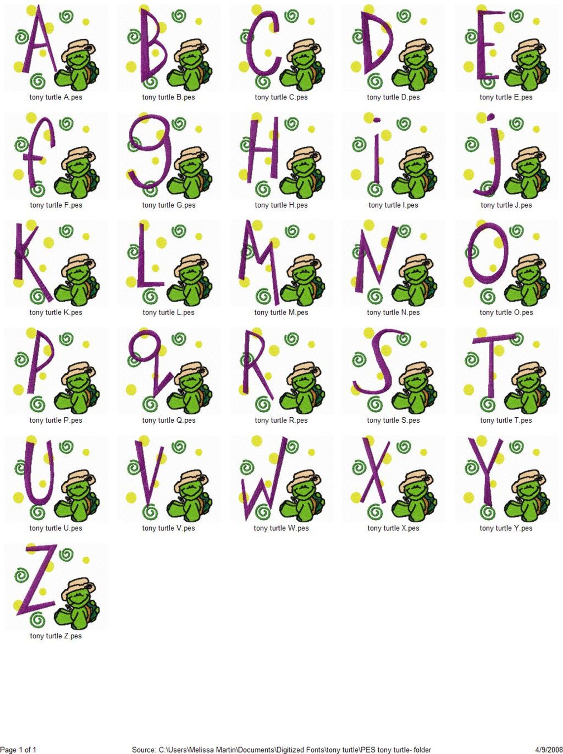 Tony Turtle Machine Embroidery Monogram Font Alphabet Design Set ...