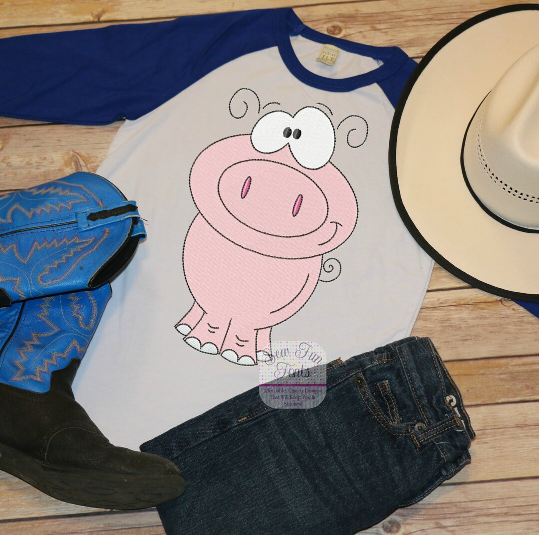 Happy Pig Machine Embroidery Design, Filled Stitch Embroidery Design, 6 ...
