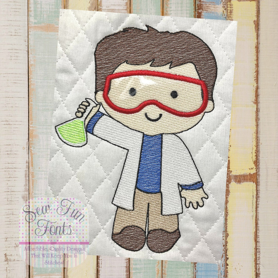 Sketch ~ Science Boy With Applique Goggles Machine Embroidery Design, 6 ...